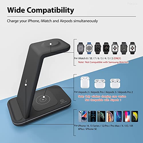 Wireless Charger for Apple Multiple Device, 3 in 1 Fast Charging Station/Stand Compatible for iPhone 14/13/12/Pro Max/SE/11/X/XR/8,for Apple Watch/iWatch 8/7/6/5/4/3/2/SE AirPods Pro/3/2
