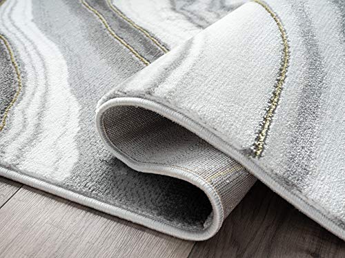 Abani 5'3" x 7'6" Rugs Contemporary Grey & Gold Granite Area Rug - Marble Swirl Grayscale Non-Shedding Dining Room Rug