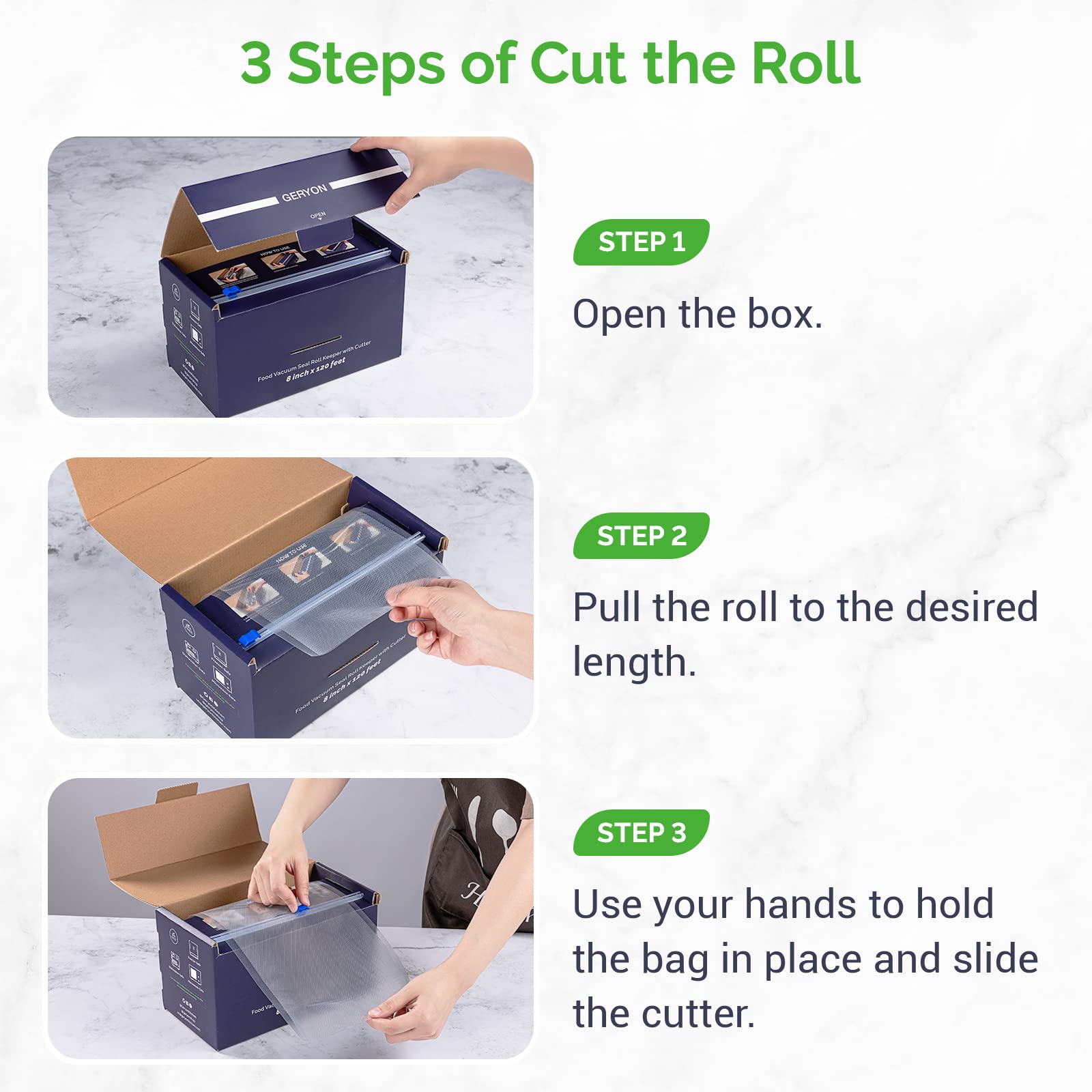 GERYON Vacuum Sealer Bags for Food, 8x120ft Rolls with Slide Cutter for All Vacuum Sealer Machine, BPA Free, Safe for Food Storage, Meal Prep and Sous Vide