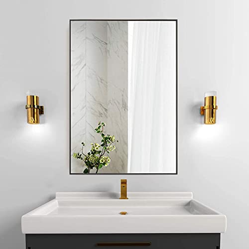 BEAUTYPEAK Wall Mirror 26" x 38" Rectangular Bathroom Mirror with Metal Frame, Hanging Mirrors for Living Room Bedroom Bathroom Entryway, Hangs Horizontal or Vertical, Black