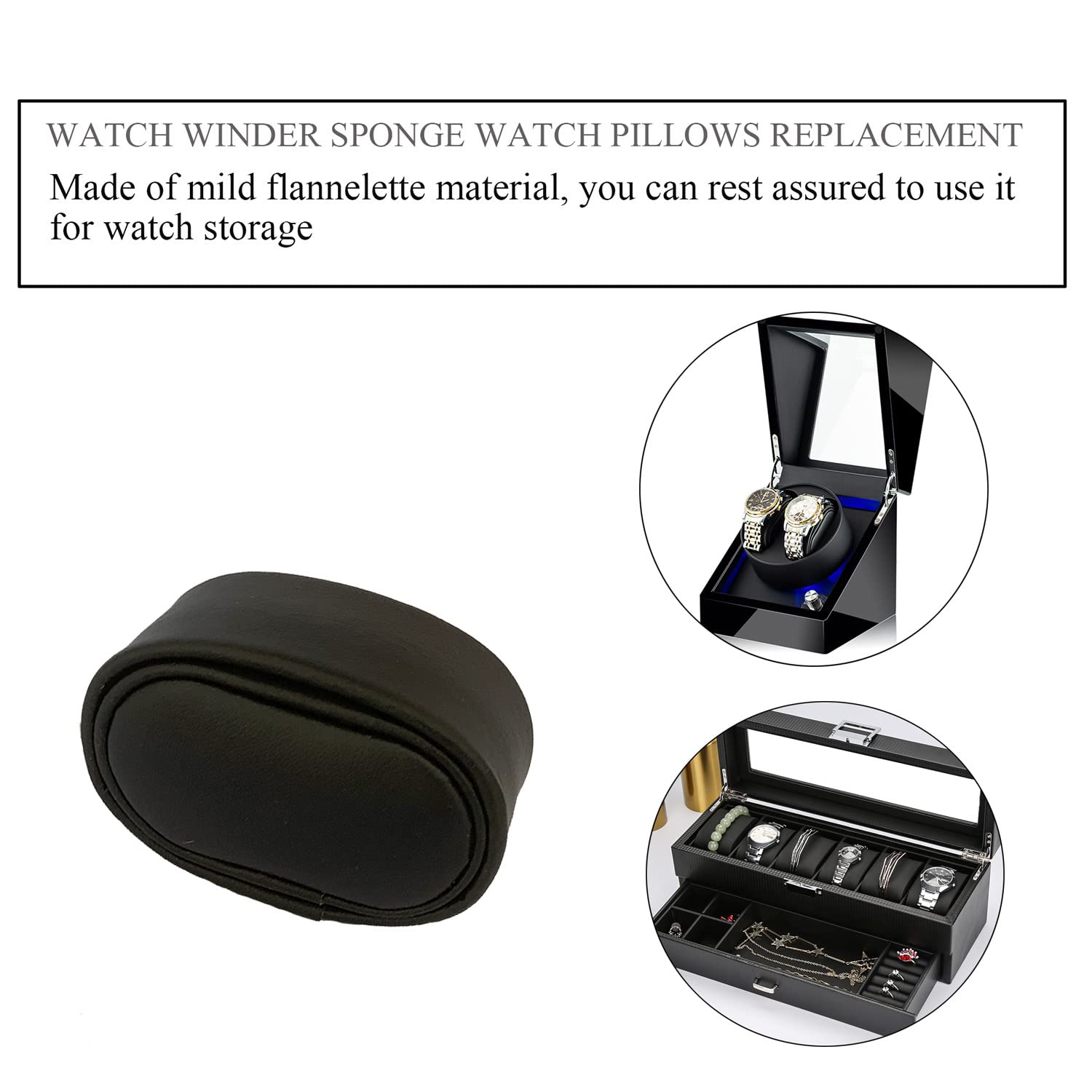 Aokelily Watch Winder Sponge Watch Pillows Replacement, Carbon Fiber PU Leather, Set of 4 Watch Pillows Replacements for Watch Cases Storage Organizer (Black PU)
