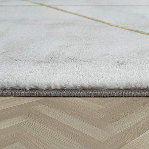 Marble Patten Area Rug in Gold Cream for Living Room with Contour Cut, Size: 3'11" x 5'7"