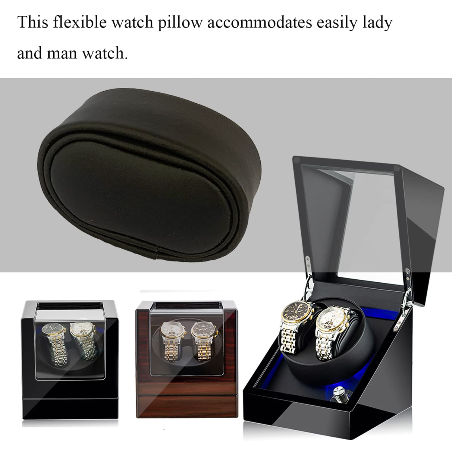 Aokelily Watch Winder Sponge Watch Pillows Replacement, Carbon Fiber PU Leather, Set of 4 Watch Pillows Replacements for Watch Cases Storage Organizer (Black PU)