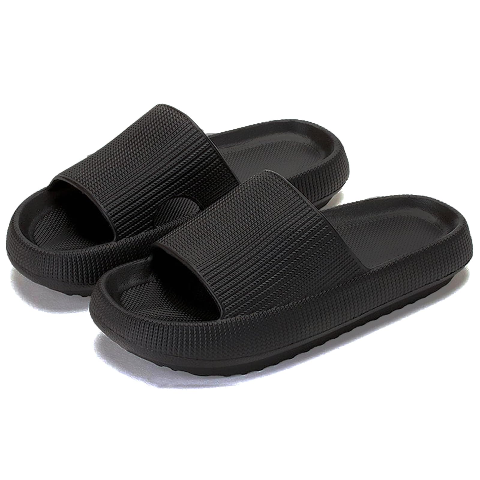rosyclo Cloud Slides Slippers for Women and Men, Pillow Shower Bathroom Non-Slip Open Toe Super Soft Comfy Home House Cloud Cushion Slide Sandals for Indoor & Outdoor Shoes, Black