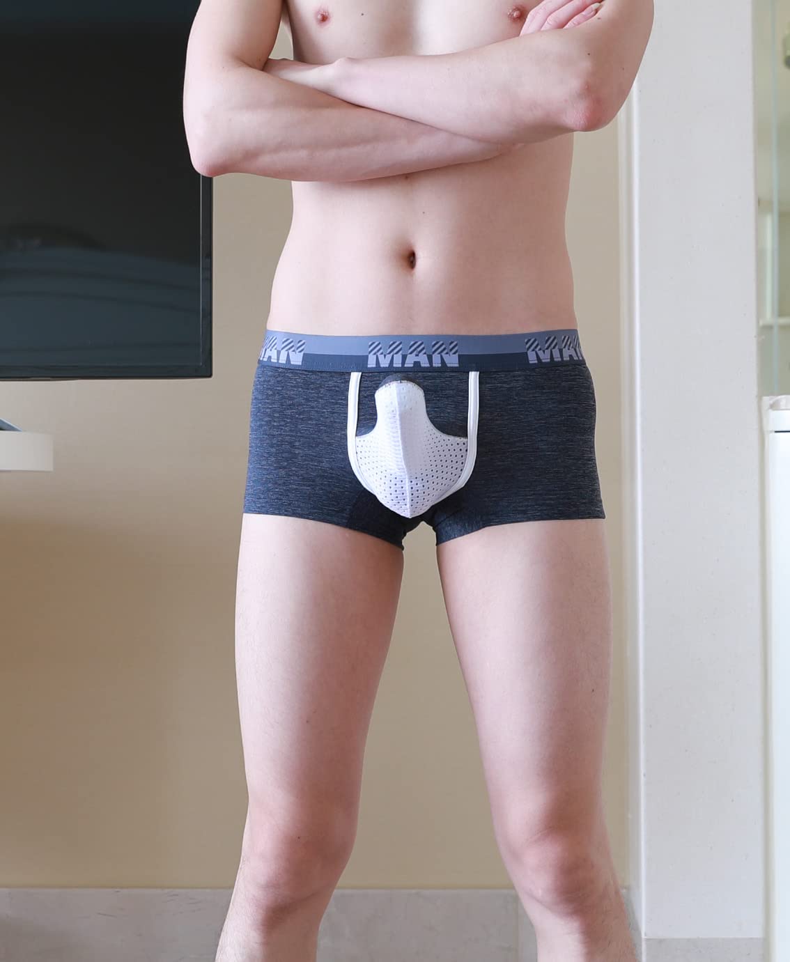 eywlwaar Men's Breathable Boxer Briefs Pouch Sexy Trunks Underwear Black Large