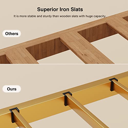 Gizoon Queen Size Bed Frame, Platform Bed Frame with Upholstered Headboard, Golden Heavy Duty Metal Mattress Foundation & Steel Slats, Sturdy, Noise Free, No Box Spring Needed (Beige)