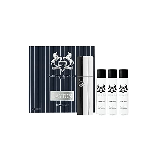 PARFUMS de MARLY - Layton - Travel Set - 3 x 0.35 Fl Oz - Eau De Parfum for Men - Top Notes Apple, Bergamot, Lavender - Heart Notes Jasmine, Violet, Geranium - Base Notes Vanilla, Pepper - 3 x 10ml