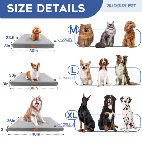 suddus Orthopedic Dog Bed for Medium Dogs, Non-Slip Pet Bed with Waterproof Lining, Memory Foam Dog Bed for Crate Big Dog Bed with Removable Washable Cover (Grey, M)