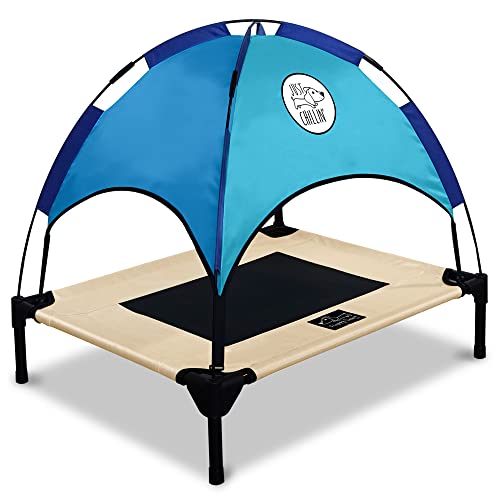 Floppy Dawg Just Chillin’ Elevated Dog Bed. LuxLife Edition - Premium Cot Includes Two Designer Canopies. Lightweight and Portable, Indoor or Outdoor. Chill in Style on Raised Breathable Mesh Fabric.