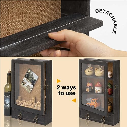 Qiannhee Shadow Box Frame 11x16 Large Shadow Box with Drawers and Removable Shelves, Display Case for Dried Flower Picture Frames Wood Memory Box, Deep Shadow Box for Pins (Carbonized Black)