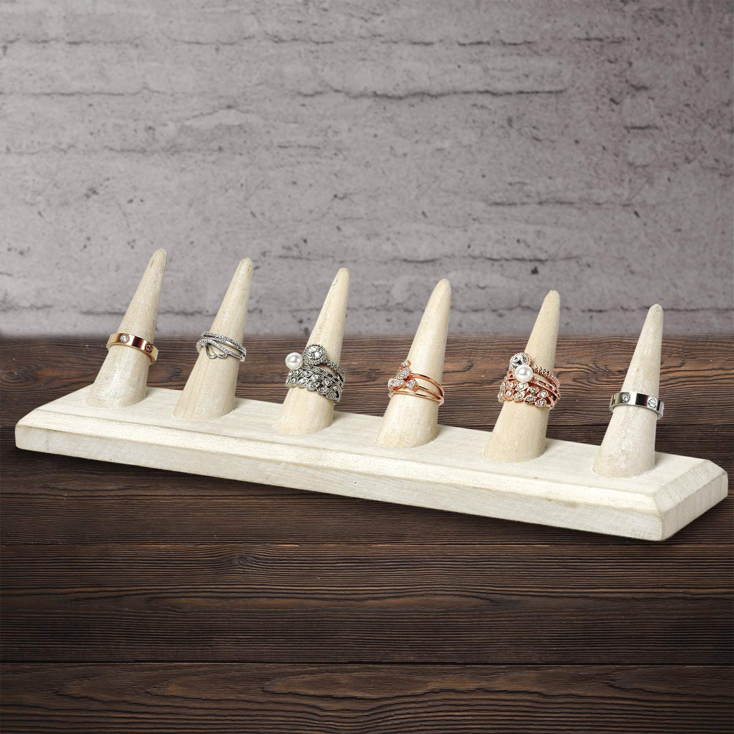 MOOCA 2 Pcs Set Finger Ring Stand Jewelry Display Holder Showcase Display Stands, 11 x 2 1/4 x 2 3/4, Wash White Color