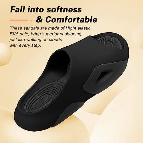 Besroad Cloud Slides For Women Men Slippers Bathroom Slides EVA Non Slip Thick Sole Platform Shoes Black 10-11 Women/9-10 Men