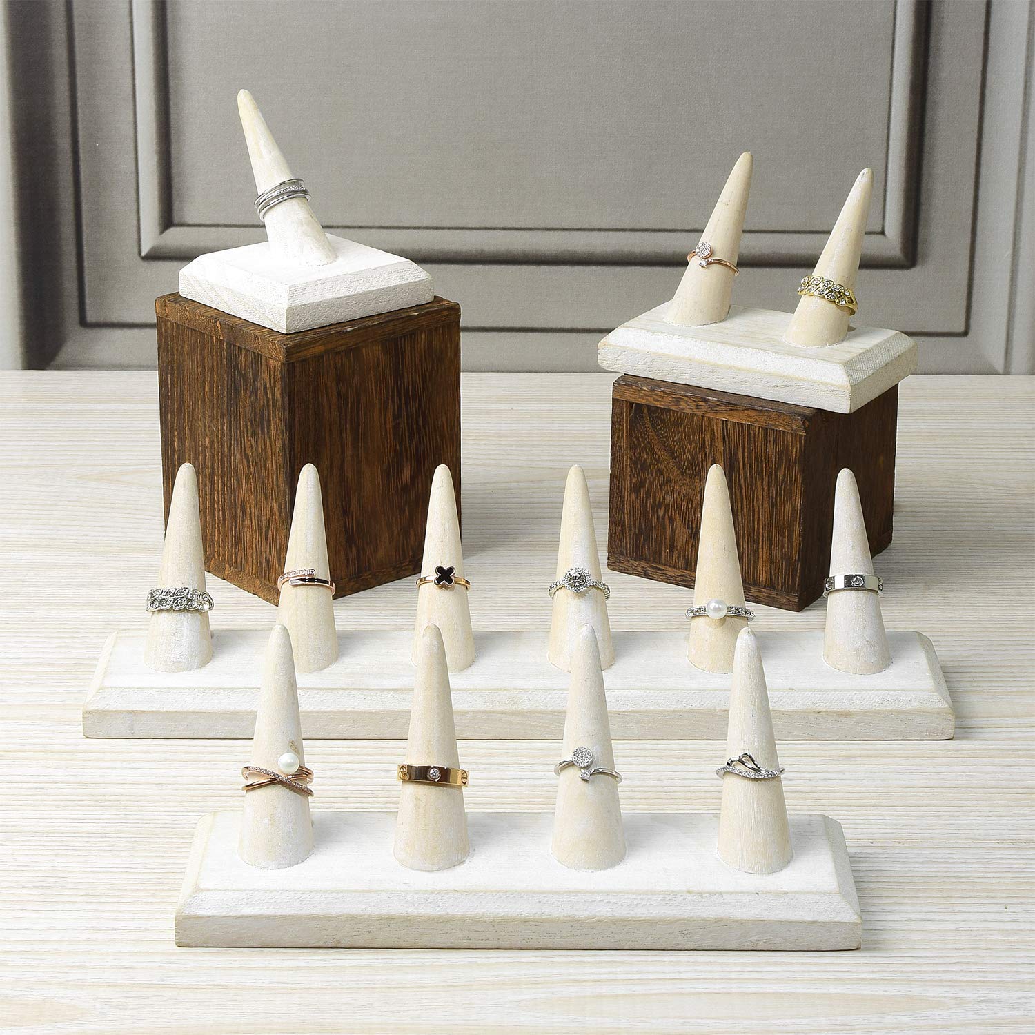 MOOCA 2 Pcs Set Finger Ring Stand Jewelry Display Holder Showcase Display Stands, 11 x 2 1/4 x 2 3/4, Wash White Color