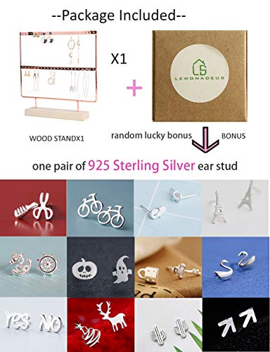 lemonadeus Earrings Organizer Jewelry Display Wood Stand (44 Holes 2 Layers) (rose gold)