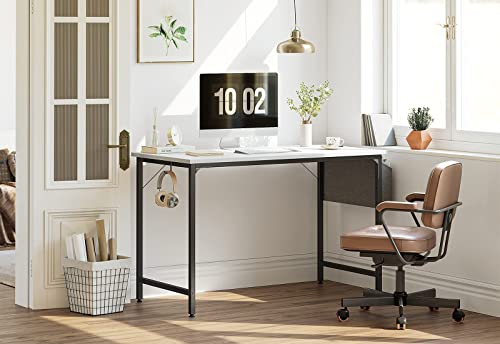 CubiCubi Computer Desk 63" Study Writing Table for Home Office, Modern Simple Style PC Desk, Black Metal Frame, White