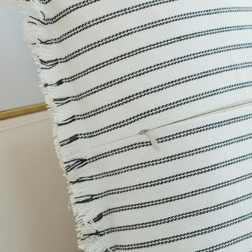 JOJUSIS Pack of 2 Striped Throw Pillow Covers with Fringe for Sofa Couch Bedroom Farmhouse Pillowcase 18 x 18 Inch Black