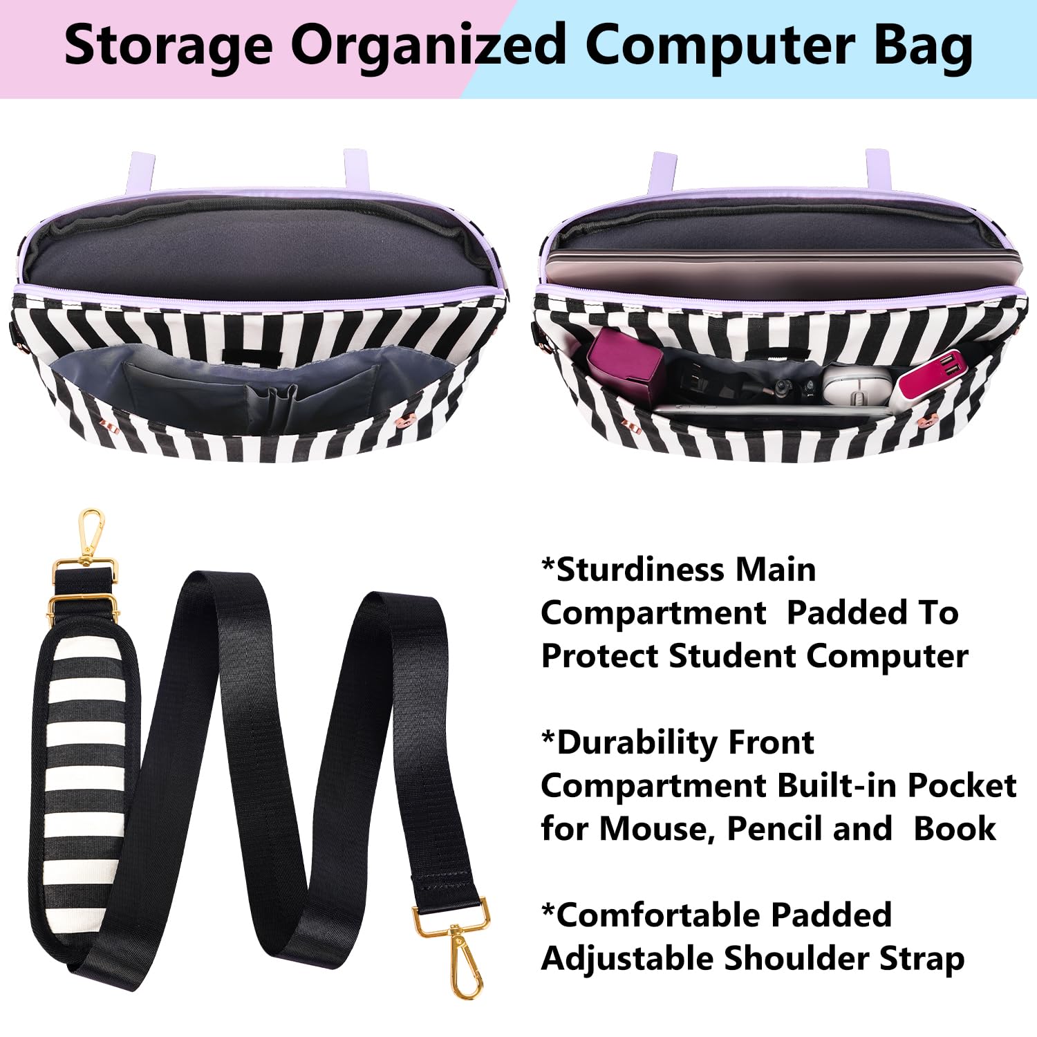 MATEIN 17 inch laptop bag for women, Large Computer Sleeve Case Briefcase with RFID Pocket & Bow, Cute Lightweight Messenger Carrying Shoulder Tote Office Bag for Nurse Teacher College Work, Purple