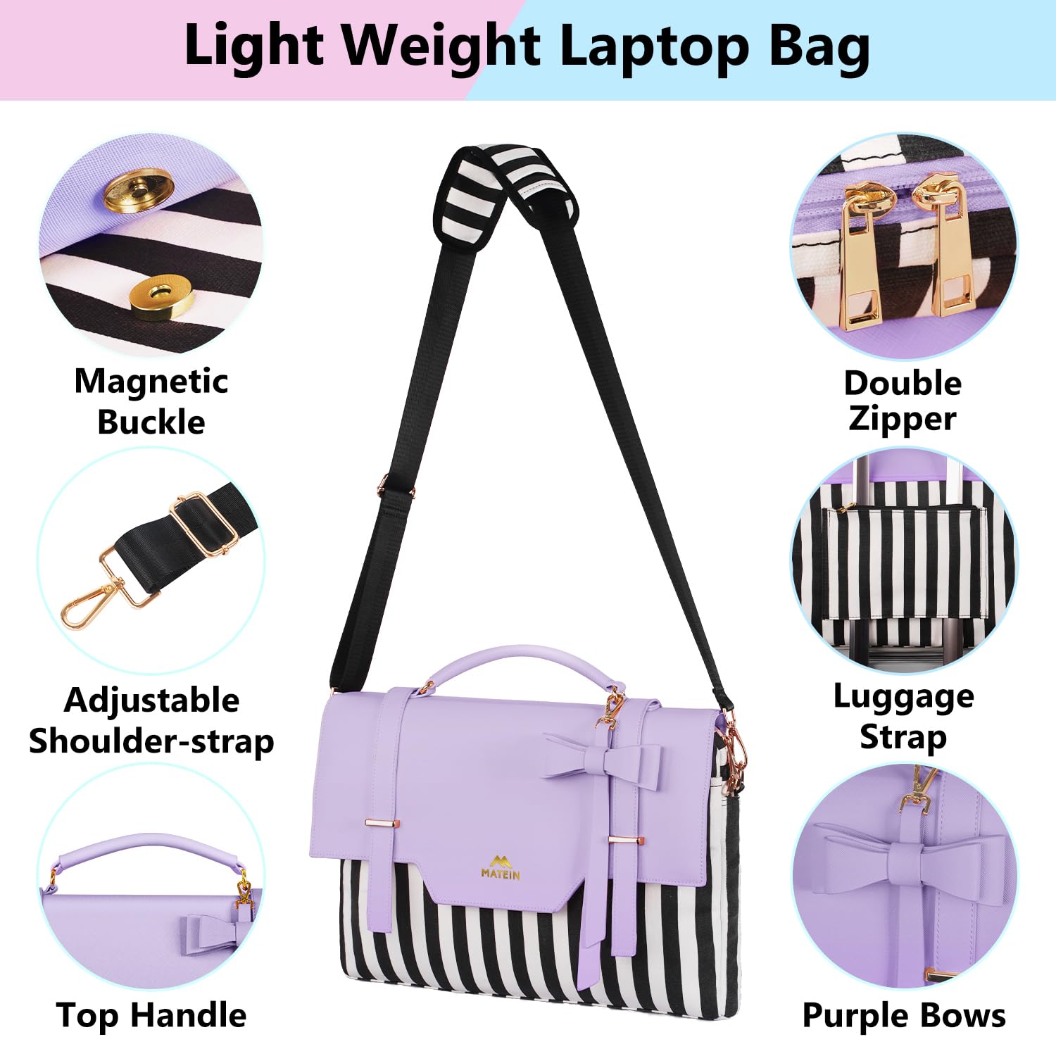 MATEIN 17 inch laptop bag for women, Large Computer Sleeve Case Briefcase with RFID Pocket & Bow, Cute Lightweight Messenger Carrying Shoulder Tote Office Bag for Nurse Teacher College Work, Purple
