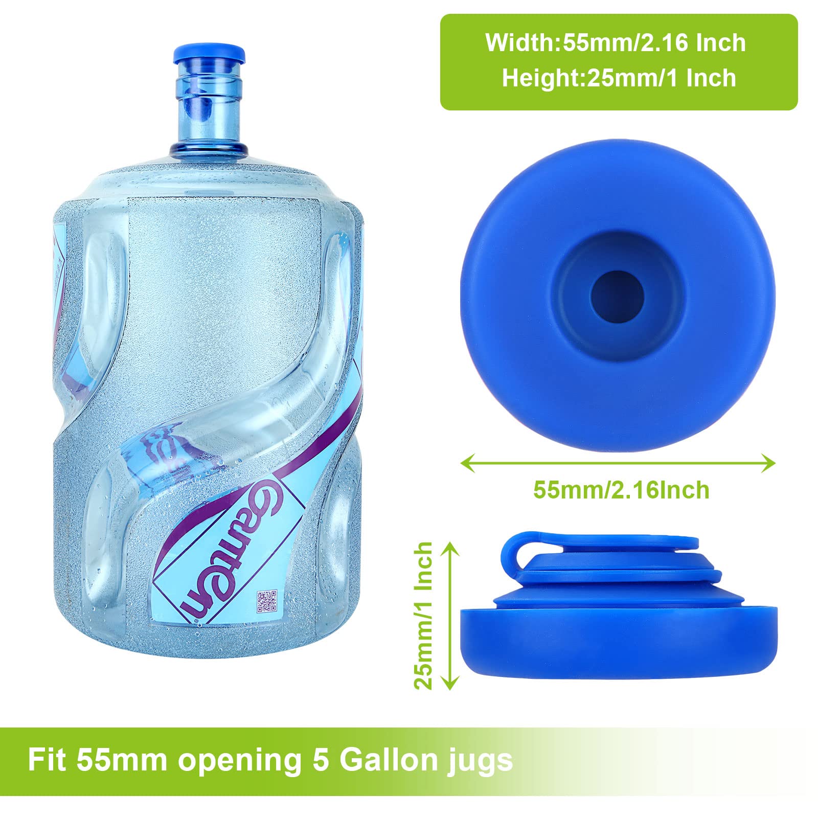 QTLCOHD 8 Pack 5 Gallon Water Jug Cap Reusable 5 Gal Water Jug Caps Silicone Water Bottle Caps Water Jug Cover Replacement No Spill for 55mm Standard/Screw/Crown Bottle Water Dispenser Caps