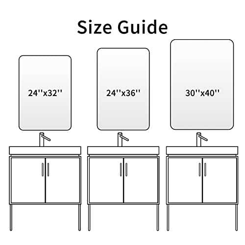 G-LEAF Bathroom Mirror for Wall, 30" X 40" Rectangular Wall Mirror, Black Metal Framed with Rounded Corner, Hangs Horizontal Or Vertical