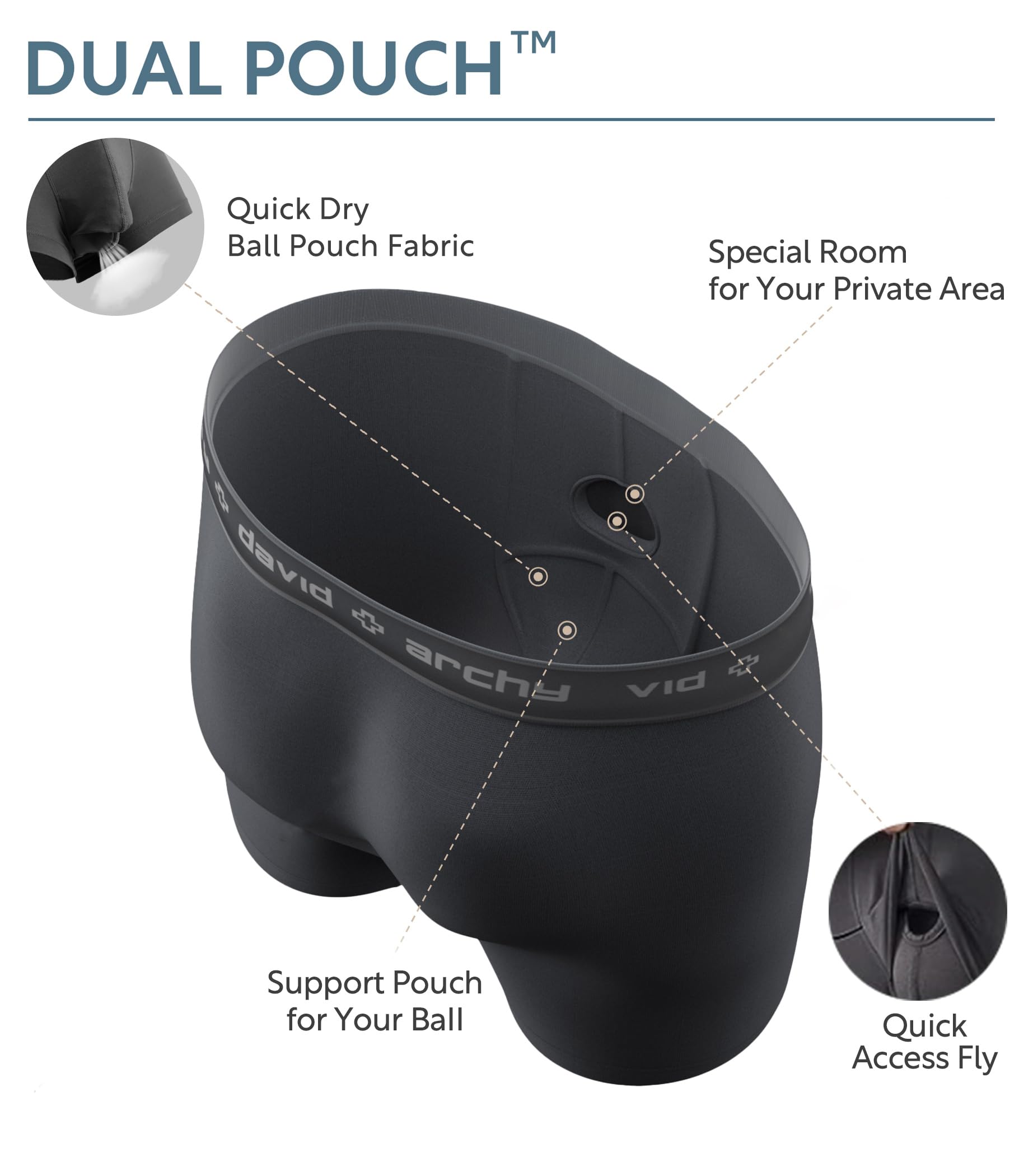 DAVID ARCHY Men's Underwear Micro Modal Dual Pouch Trunks Support Ball Pouch Bulge Enhancing Boxer Briefs for Men 3 or 4 Pack(XL,Black)