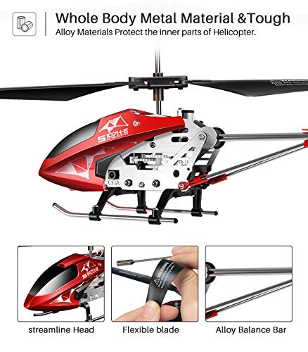 Remote Control Helicopter, S107H-E Aircraft with Altitude Hold, One Key take Off/Landing, 3.5 Channel, Gyro Stabilizer and High &Low Speed, LED Light for Indoor to Fly for Kids and Beginners(Red)