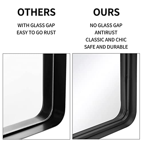 G-LEAF Bathroom Mirror for Wall, 30" X 40" Rectangular Wall Mirror, Black Metal Framed with Rounded Corner, Hangs Horizontal Or Vertical