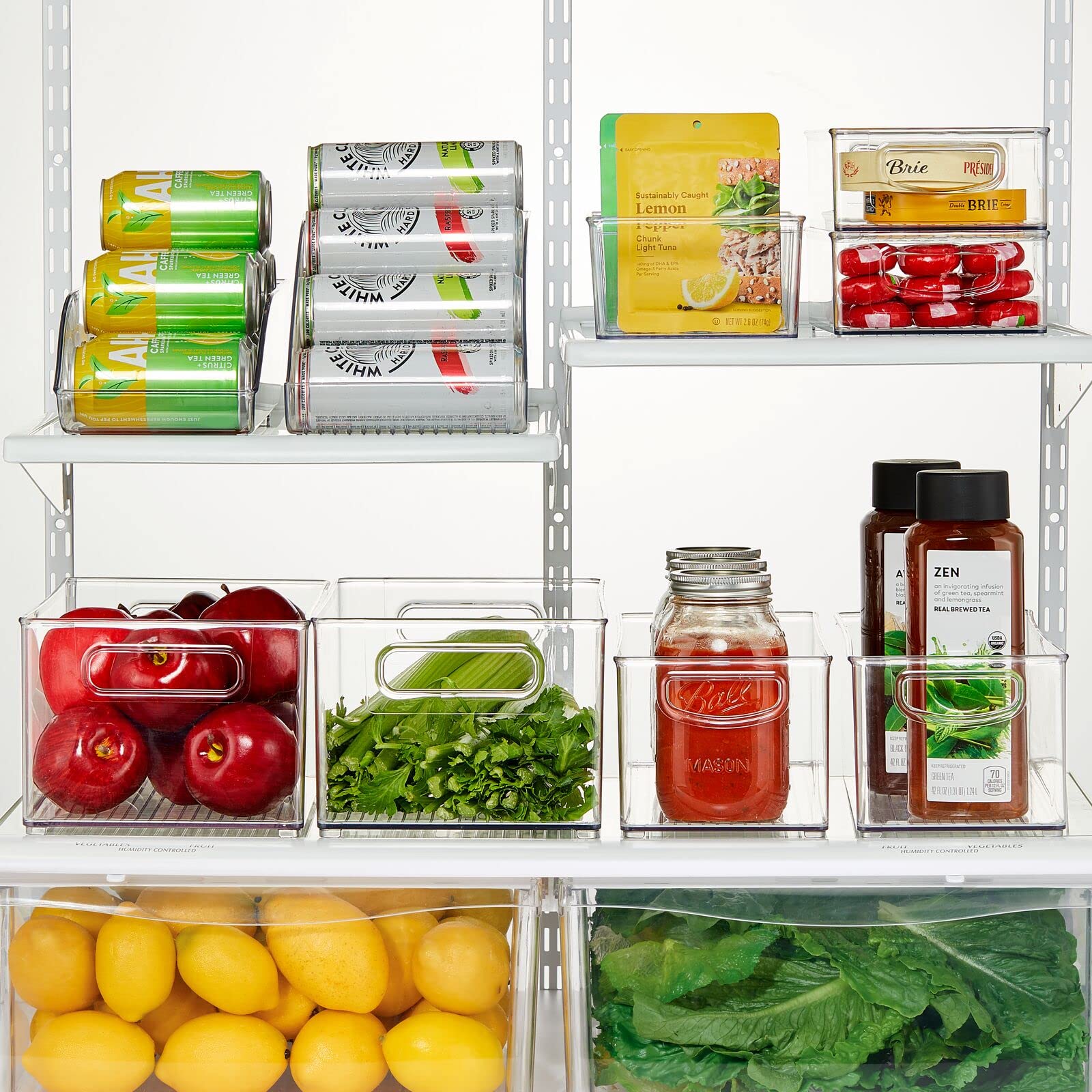 mDesign Plastic Kitchen Organizer - Storage Holder Bin with Handles for Pantry, Cupboard, Cabinet, Fridge/Freezer, Shelves, and Counter - Holds Canned Food, Snacks, Drinks, and Sauces - Clear
