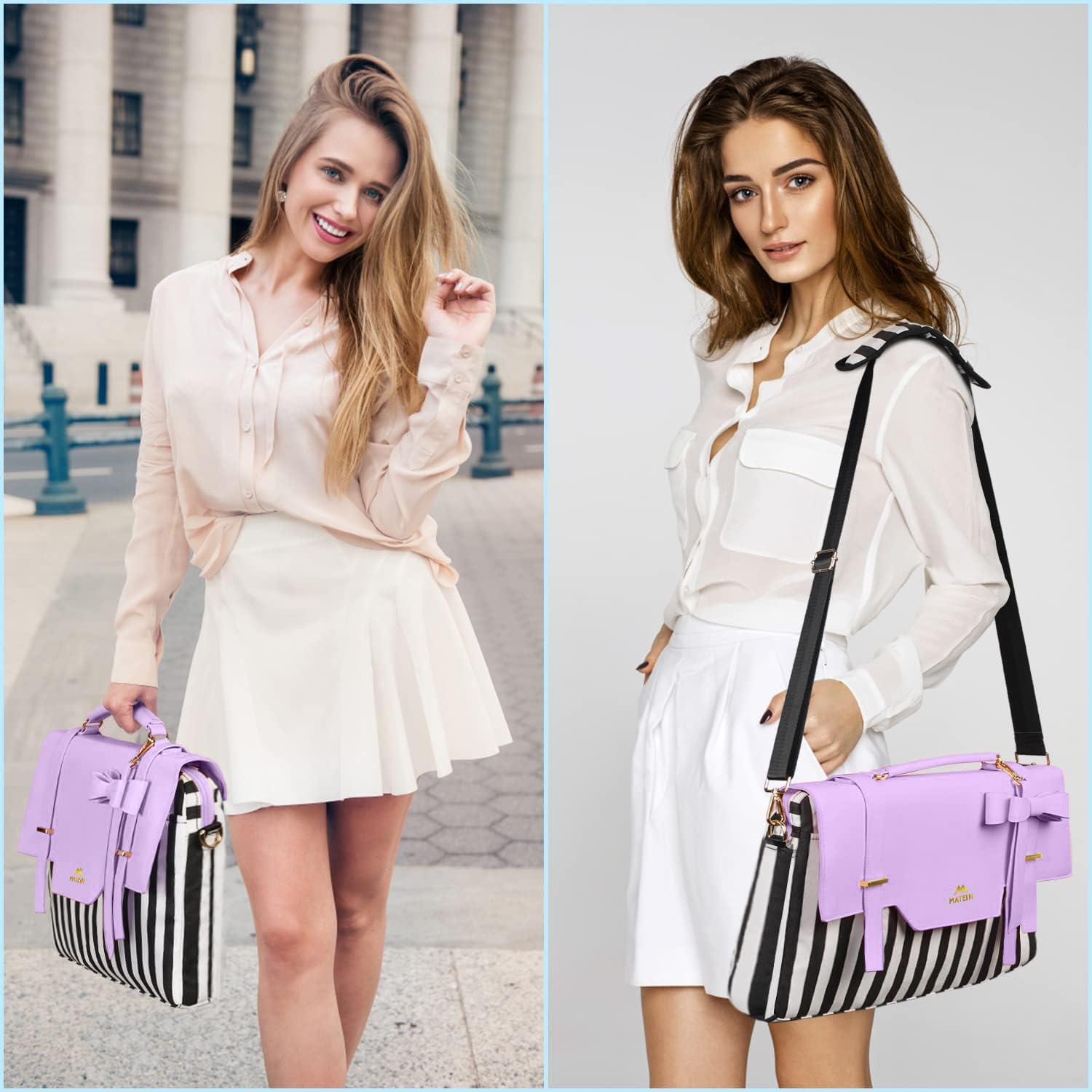 MATEIN 17 inch laptop bag for women, Large Computer Sleeve Case Briefcase with RFID Pocket & Bow, Cute Lightweight Messenger Carrying Shoulder Tote Office Bag for Nurse Teacher College Work, Purple