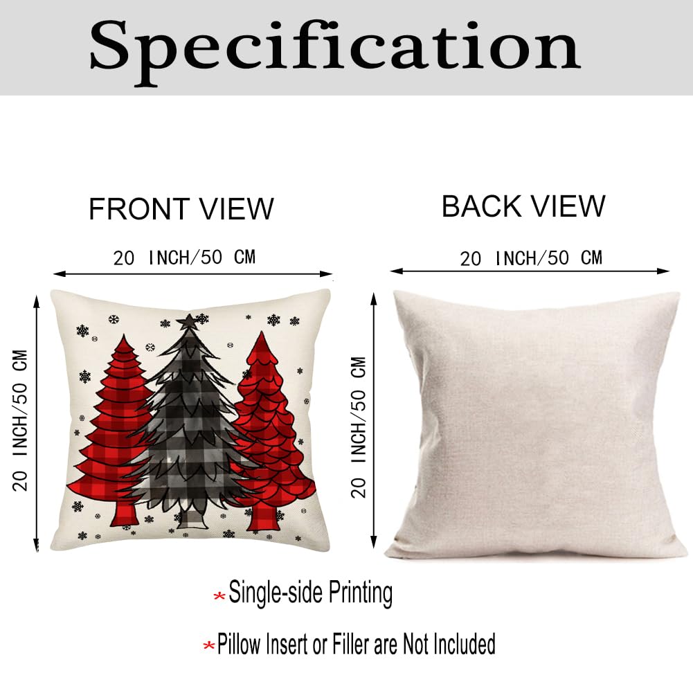 Smilyard Christmas Tree Decorations Pillow Covers 20x20 Inch Red Black Buffalo Check Plaid Snowflake Throw Pillow Cover Winter Farmhouse Decorative White Pillows Cushion Case for Home Sofa Couch