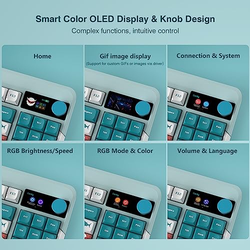 Womier Retro 75% Gaming Keyboard with OLED Display&Knob, M87 Pro Bluetooth 5.1/2.4GHz /USB-C Wireless Mechanical Keyboard with Hot-Swappable Custom Switch, Compact RGB Keyboard (Coral Sea)