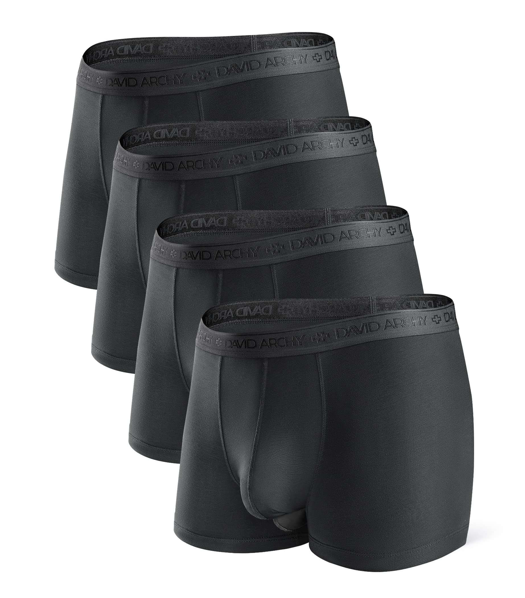 DAVID ARCHY Men's Underwear Micro Modal Dual Pouch Trunks Support Ball Pouch Bulge Enhancing Boxer Briefs for Men 3 or 4 Pack(XL,Black)
