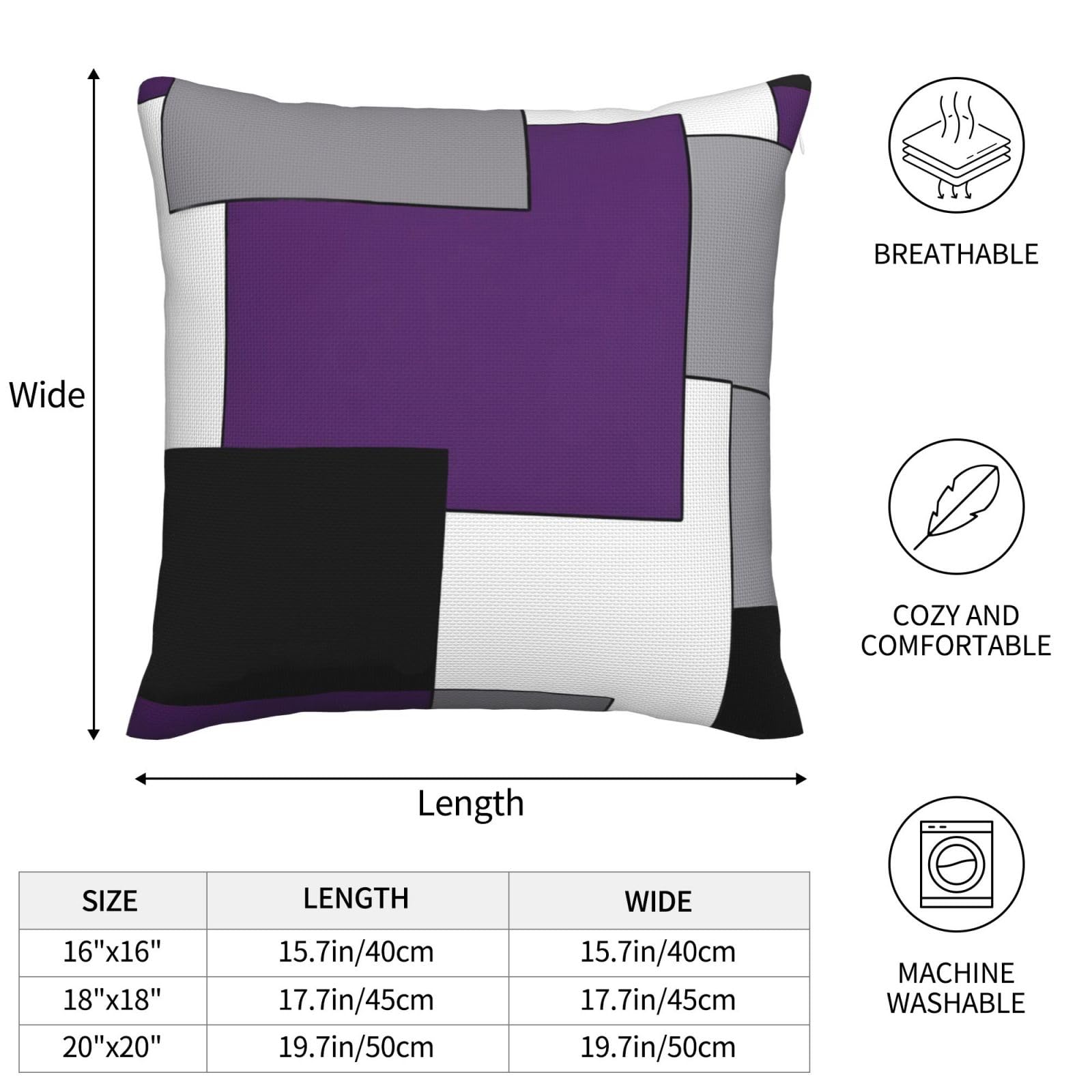 ChangQingArt Purple White Black Grey Geometry Throw Pillow Covers Shells for Couch Office Bedroom Home Decoration, 18"X18"