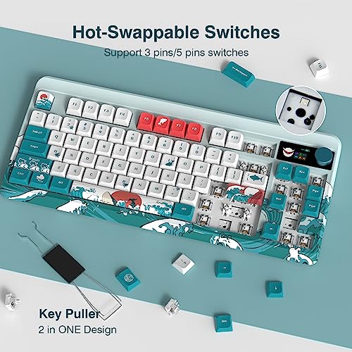 Womier Retro 75% Gaming Keyboard with OLED Display&Knob, M87 Pro Bluetooth 5.1/2.4GHz /USB-C Wireless Mechanical Keyboard with Hot-Swappable Custom Switch, Compact RGB Keyboard (Coral Sea)