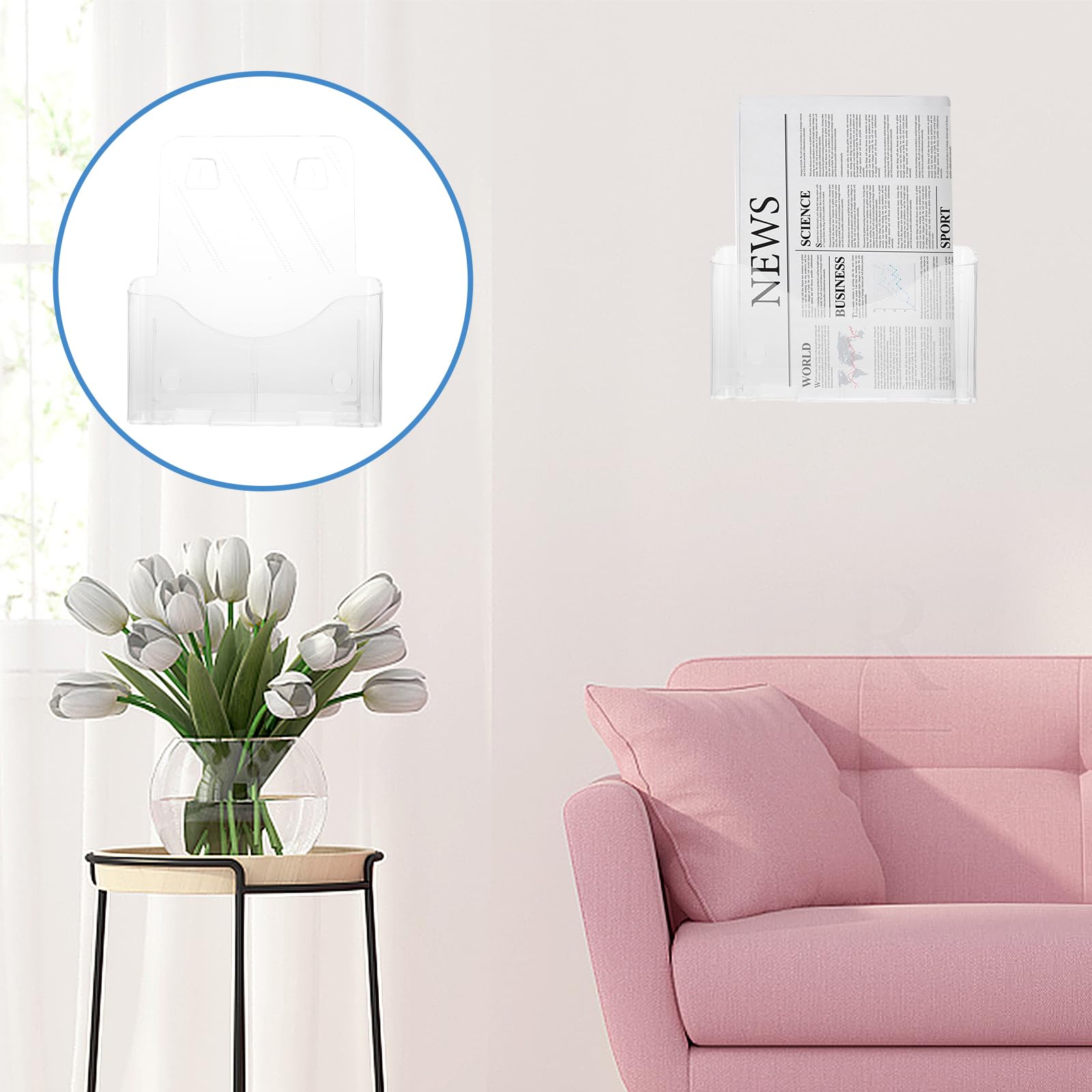 iplusmile Acrylic Wall File Organizer, Clear Wall Mounted File Holder, Plastic Hanging Paper Organizer, Wall Bins for office, School and home, 27.5X23CM