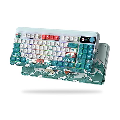 Womier Retro 75% Gaming Keyboard with OLED Display&Knob, M87 Pro Bluetooth 5.1/2.4GHz /USB-C Wireless Mechanical Keyboard with Hot-Swappable Custom Switch, Compact RGB Keyboard (Coral Sea)