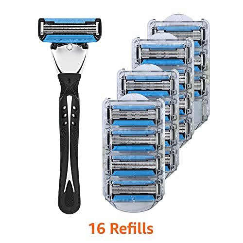 Amazon Basics 5-Blade MotionSphere Razor for Men with Dual Lubrication and Precision Trimmer, Handle & 16 Cartridges (Cartridges fit Amazon Basics Razor Handles only) (Previously Solimo)
