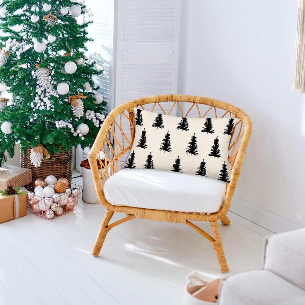 MEHOTOP 12 x 20 Christmas Pillow Covers Xmas Throw Pillow Case Standard Size Simple Christmas Tree Print Black White Decorative Pillowcase Winter Home Decoration Cushion Cover for Couch Sofa Patio Bed