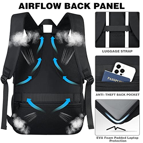 Travel Laptop Backpack, Business Laptop Backpack, College Backpack Anti Theft Durable with USB Charging Port, Water Resistant Work Computer Bag Fits 15.6 Inch Notebook, Gifts for Men, Black