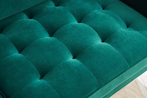 JULYFOX Emerald Green Velvet Fabric Sofa Couch, 70 inch Wide Mid Century Modern Living Room Couch 700lb Heavy Duty with 2 Throw Pillows