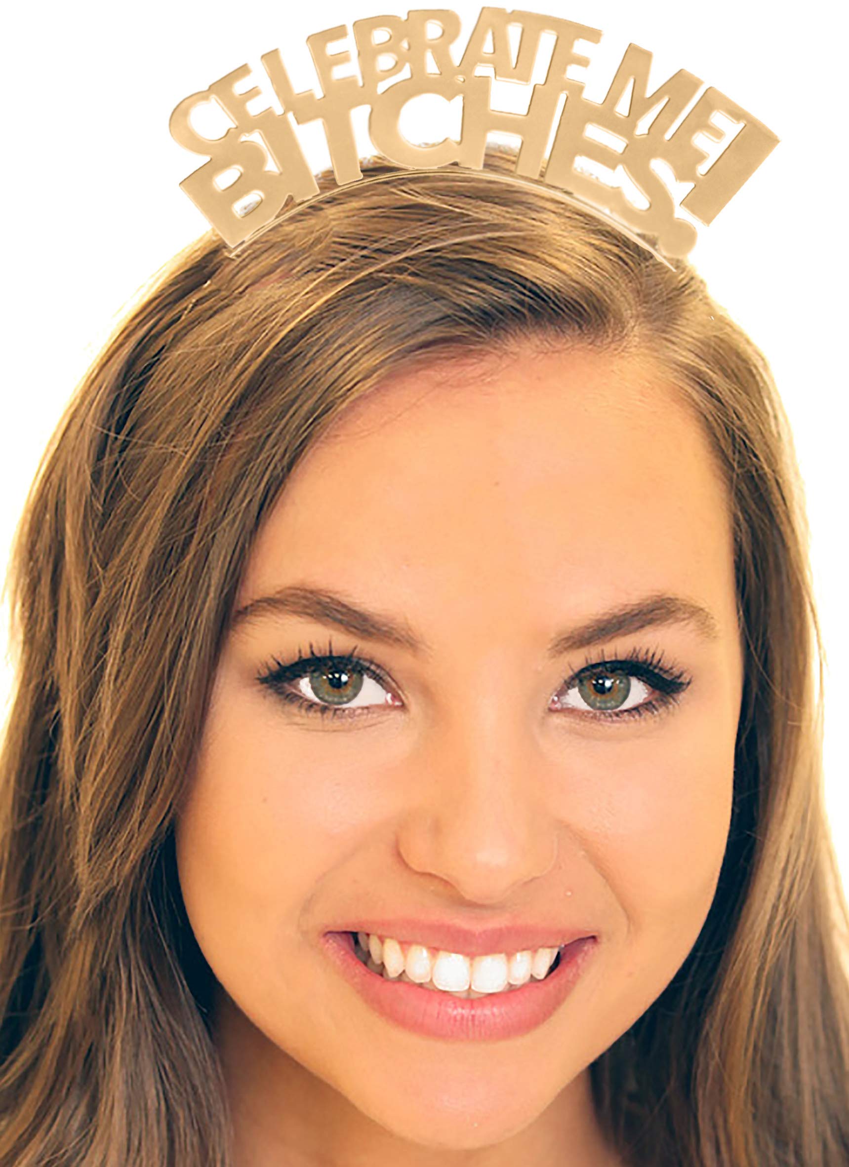 RhinestoneSash Funny Birthday Headband - Celebrate Me Bitches Gold Headband - Birthday Party Decorations and Gifts - HB(CMB) GLD