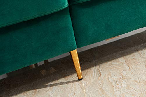 JULYFOX Emerald Green Velvet Fabric Sofa Couch, 70 inch Wide Mid Century Modern Living Room Couch 700lb Heavy Duty with 2 Throw Pillows