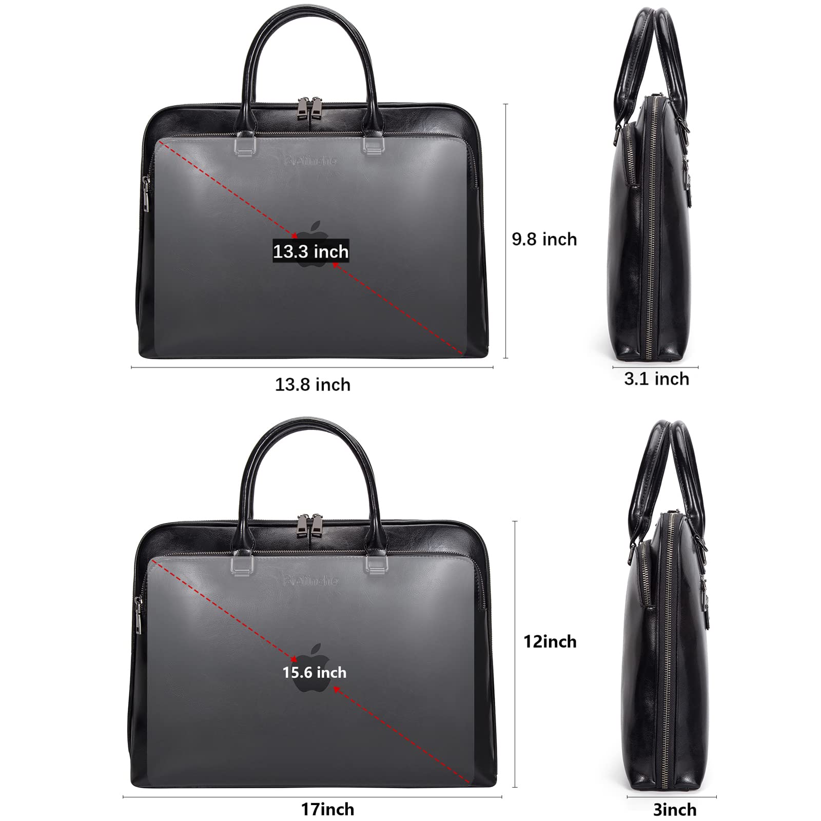 Blofinche Genuine Leather laptop Briefcase: Messenger shoulder bag 15 16 inch men macbook case women work satchel designer handbag Black