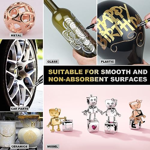 shirylzee 9Pcs Mirror Chrome Markers,Silver & Gold & Rose Permanent Chrome Marker Pens,Waterproof Reflective Gloss Metallic Markers for Repairing, Model Painting,Marking or DIY Art Projects