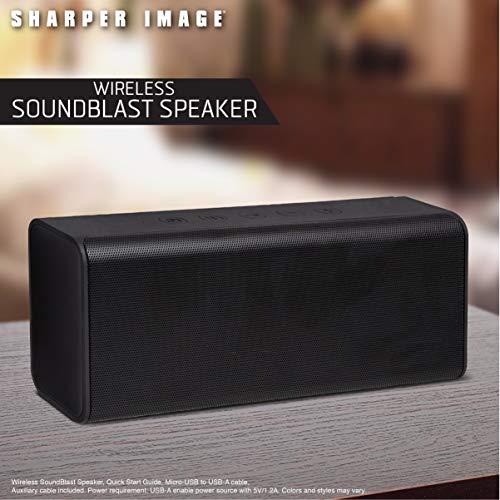 Sharper Image Wireless SoundBlast Speaker, Bluetooth Compatible with iPhone Samsung Android Phones, Premium Bass & Powerful Sound, Portable Durable & Rechargeable, Aux Connection, Rubber Grip