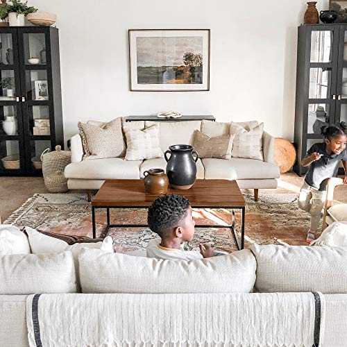 Nathan James Doxa Modern Industrial Coffee Table Wood in with Metal Rectangle Frame, Dark Brown/Black