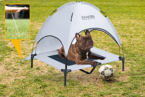 SweetBin S/M/L Outdoor Elevated Dog Cot with Canopy & Side Shade for Camping Small Medium Dogs (Carry Bag), Portable Cooling Raised Dog Bed with and Side for Beach