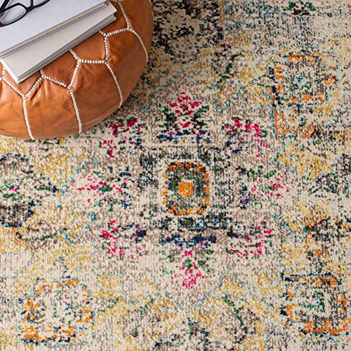 SAFAVIEH Madison Collection 8' x 10' Grey / Gold MAD473F Boho Chic Medallion Distressed Non-Shedding Living Room Bedroom Dining Home Office Area Rug
