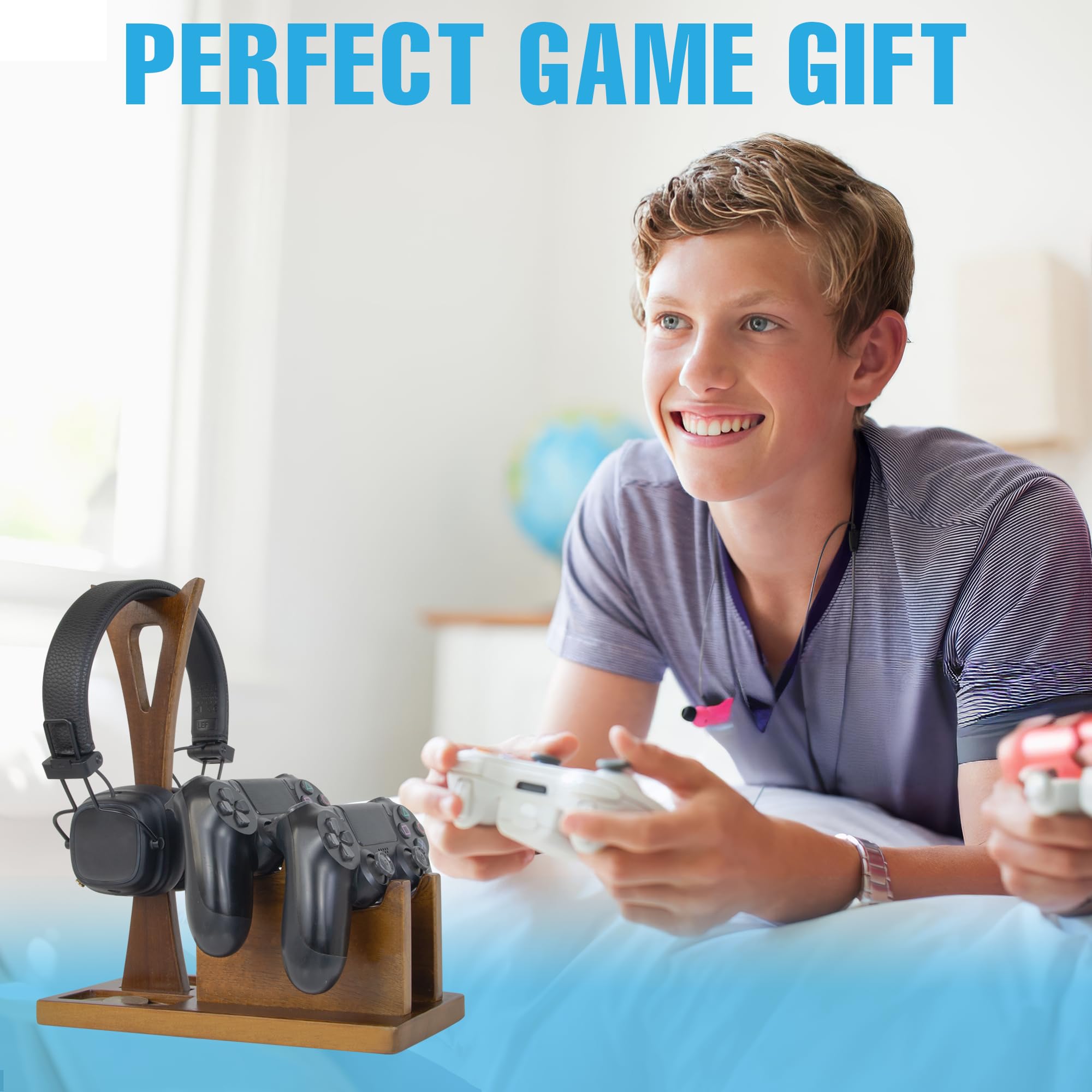 Gamer Gifts for Men Gaming Controller Organizer with Headphone Holder & Game Controller Stand - Unique Gift Idea for Teenage Boy, Husband, Boyfriend, Game Lover, Game Room Decor, Gaming Accessory