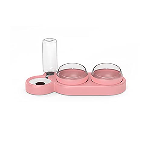 FUUIE Bowls for Food and Water Pet Cat Bowl Automatic Feeder Dog Cat Food Bowl with Water Fountain Double Bowl Drinking Raised Stand Dish Bowls for Cats (Color : Pink)